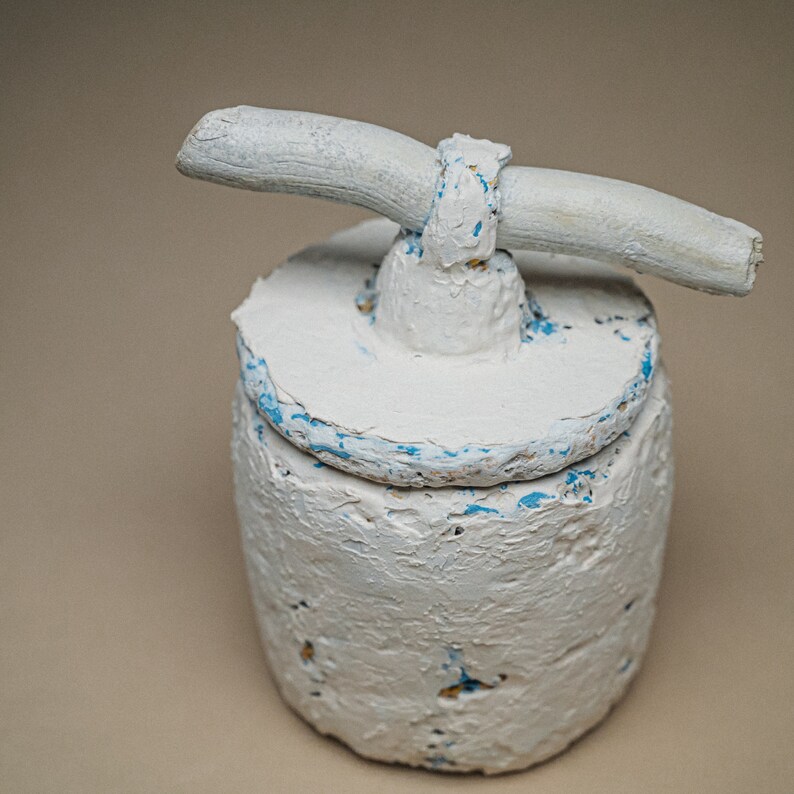 Handmade Paper Mache Jar With Lid: White & Blue Rustic Boho Decor ...