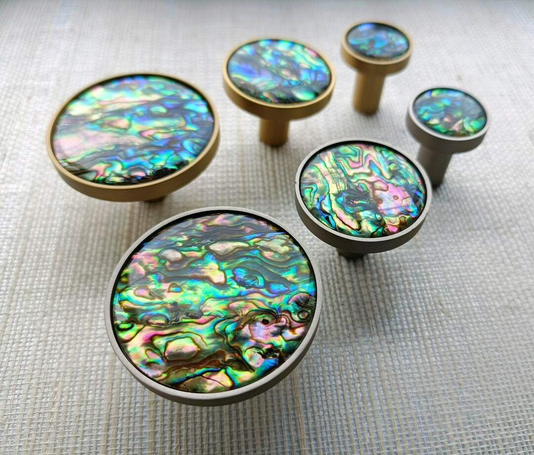 Iridescent Abalone Shell Drawer Pull: Art Deco Cabinet Knob, Gold ...