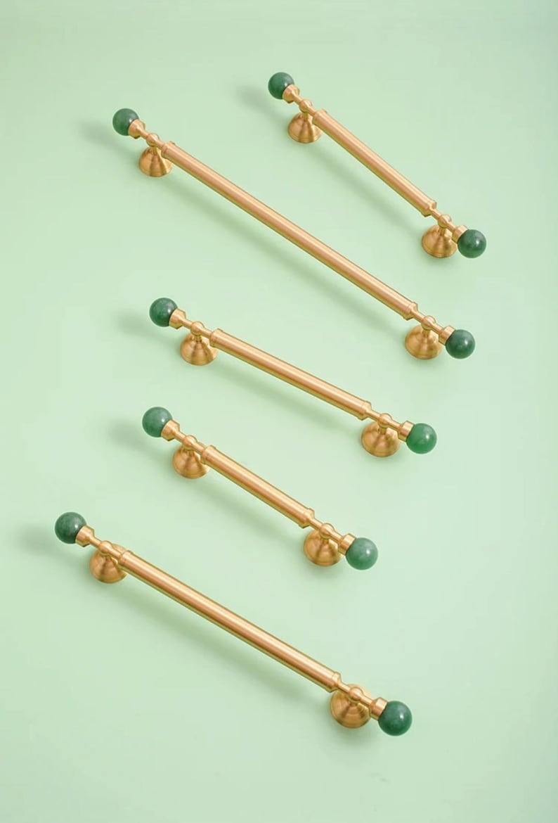 Geometric Green Jade and Brass Bar Handle/semi Precious Stone and Brass ...