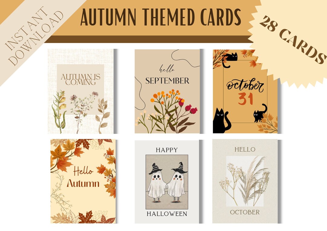 Autumn Themed Cards, Printable Fall Cards, Autumn Greeting Cards ...