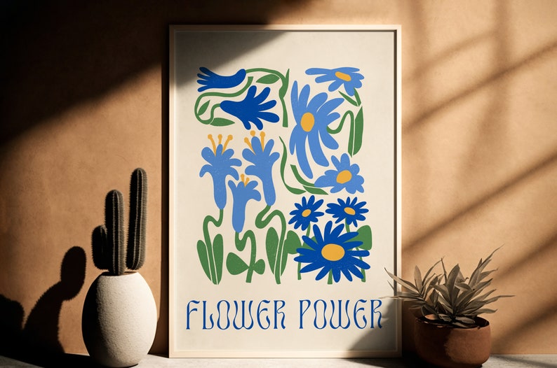 Blue and Orange Floral Posters, Set of 2 Printable Posters, Digital ...