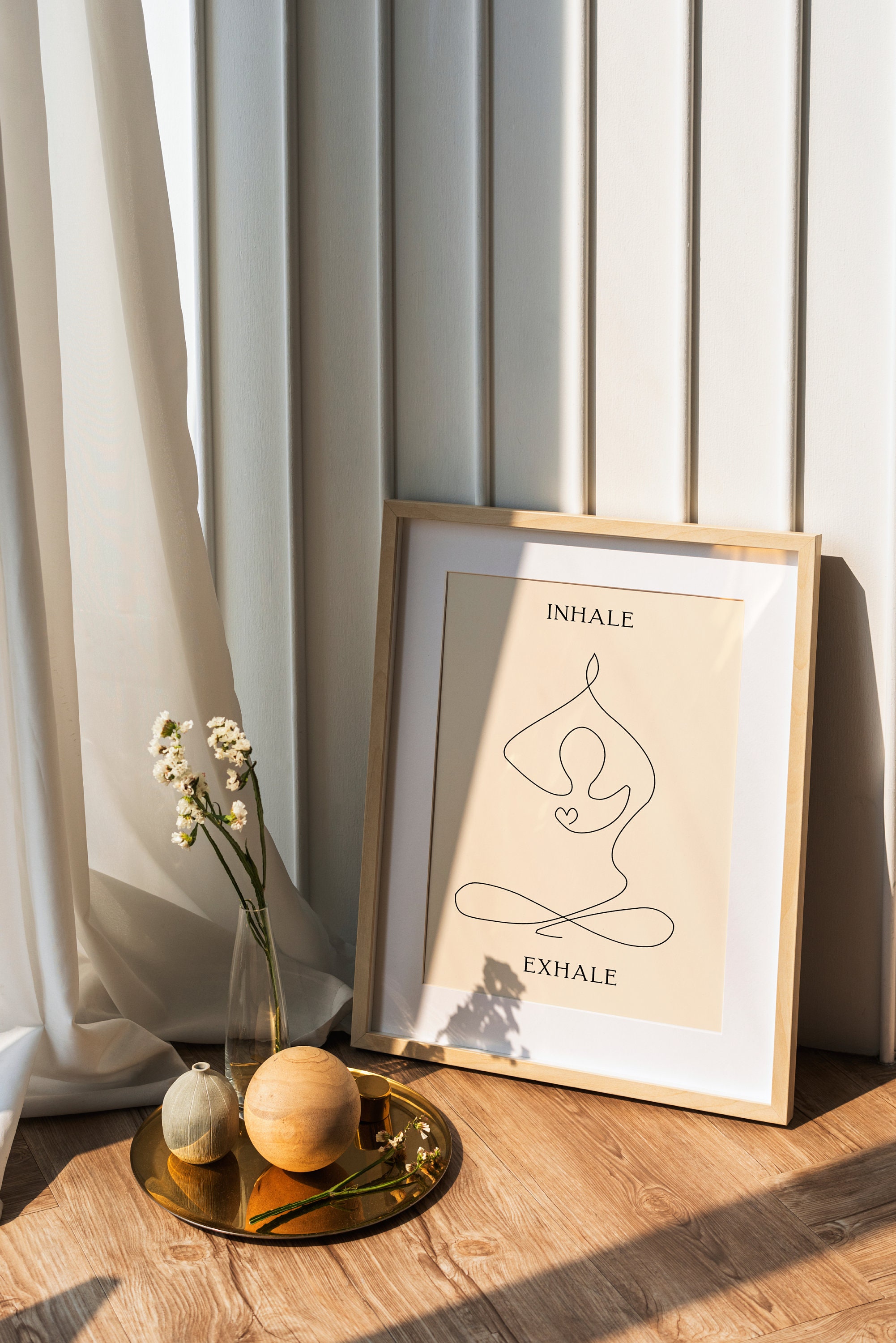 Yoga Beige Line Art Printable Poster, Living Room, Bedroom Decor ...