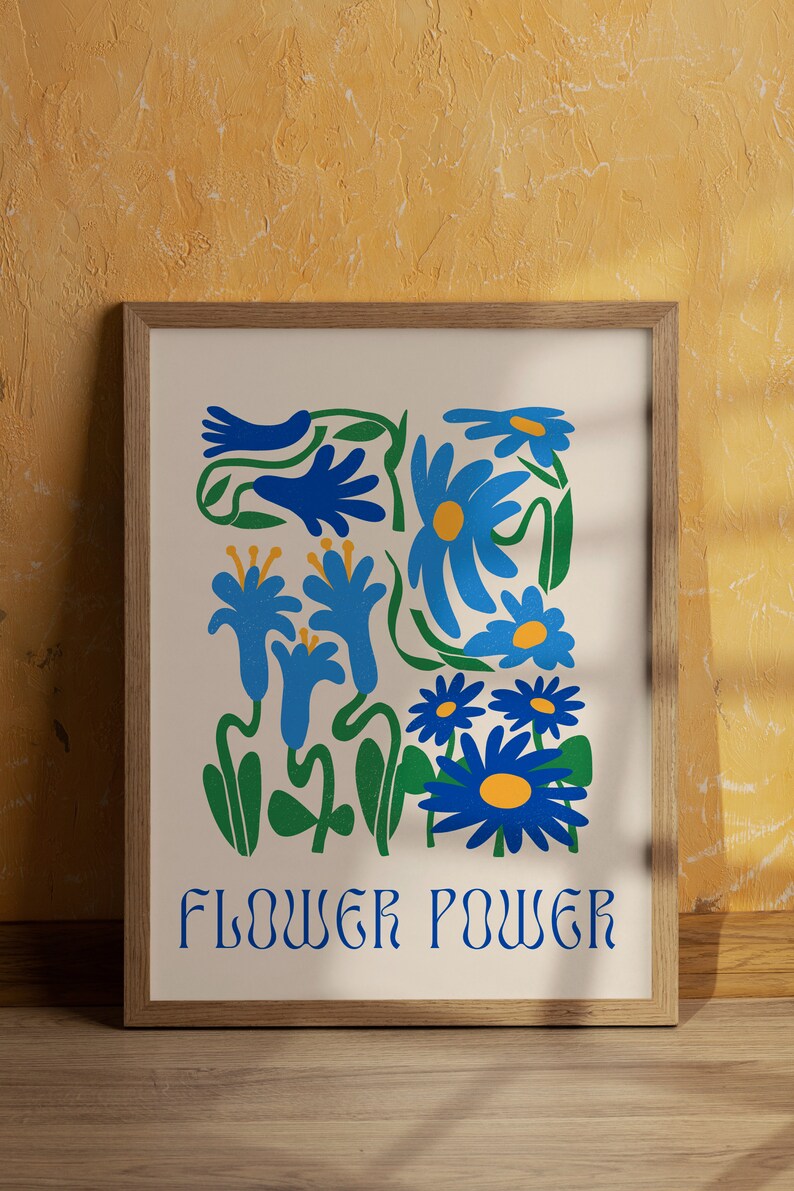 Blue and Orange Floral Posters, Set of 2 Printable Posters, Digital ...