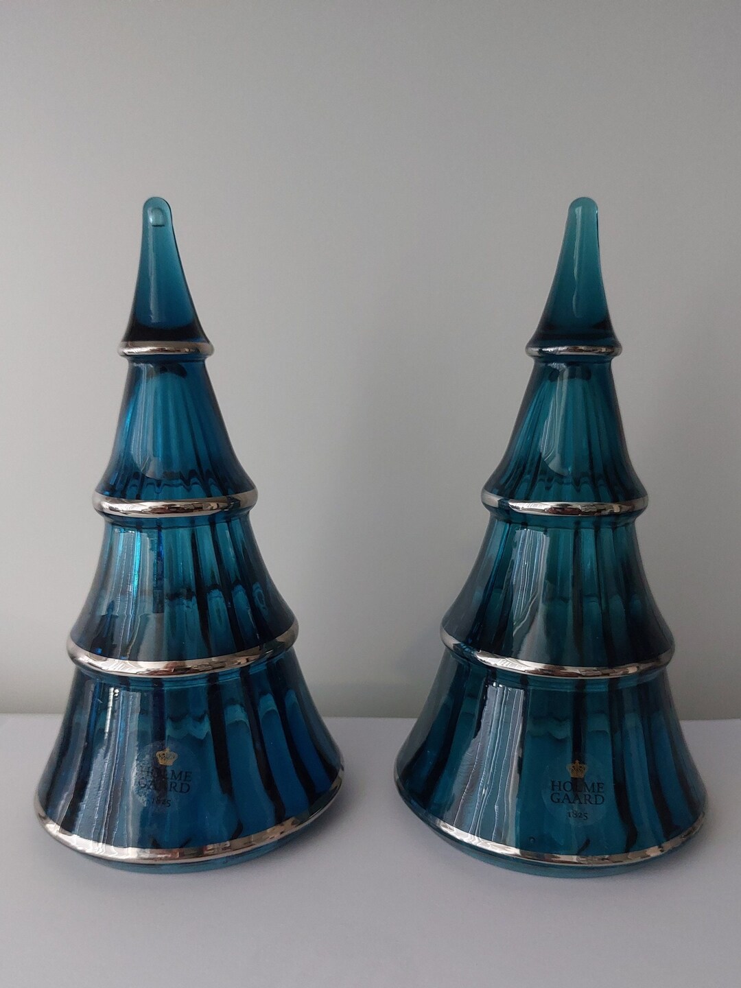 Set of Two Holmegaard Christmas Trees blue and Silver 20 Cm From the ...
