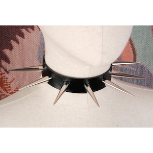 Punk Choker With Long Spikes/vegan Leather Punk Necklace/spiked Choker ...
