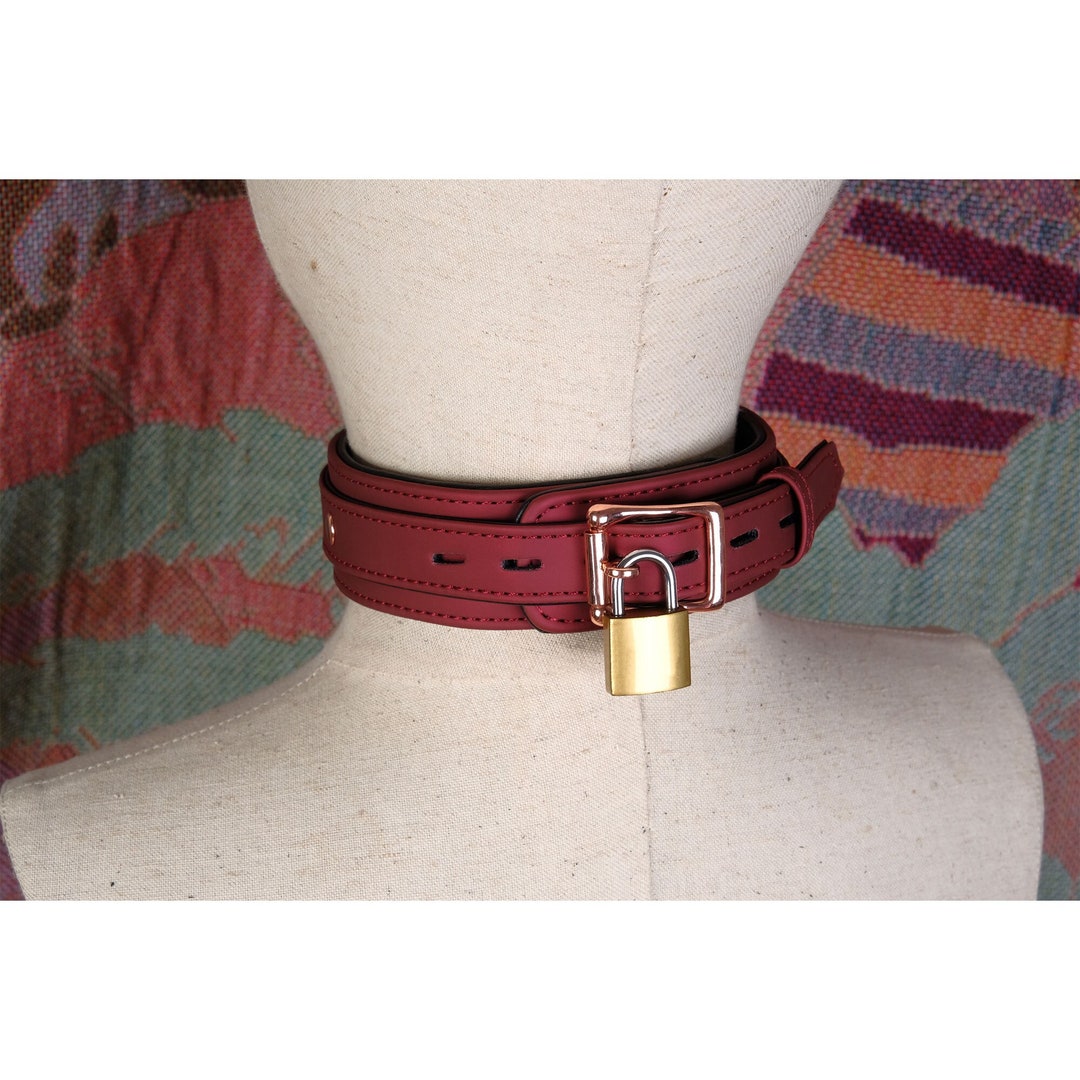 Lockable Collar/bdsm Collar and Leash/red Leather Collar and Lock/slave ...