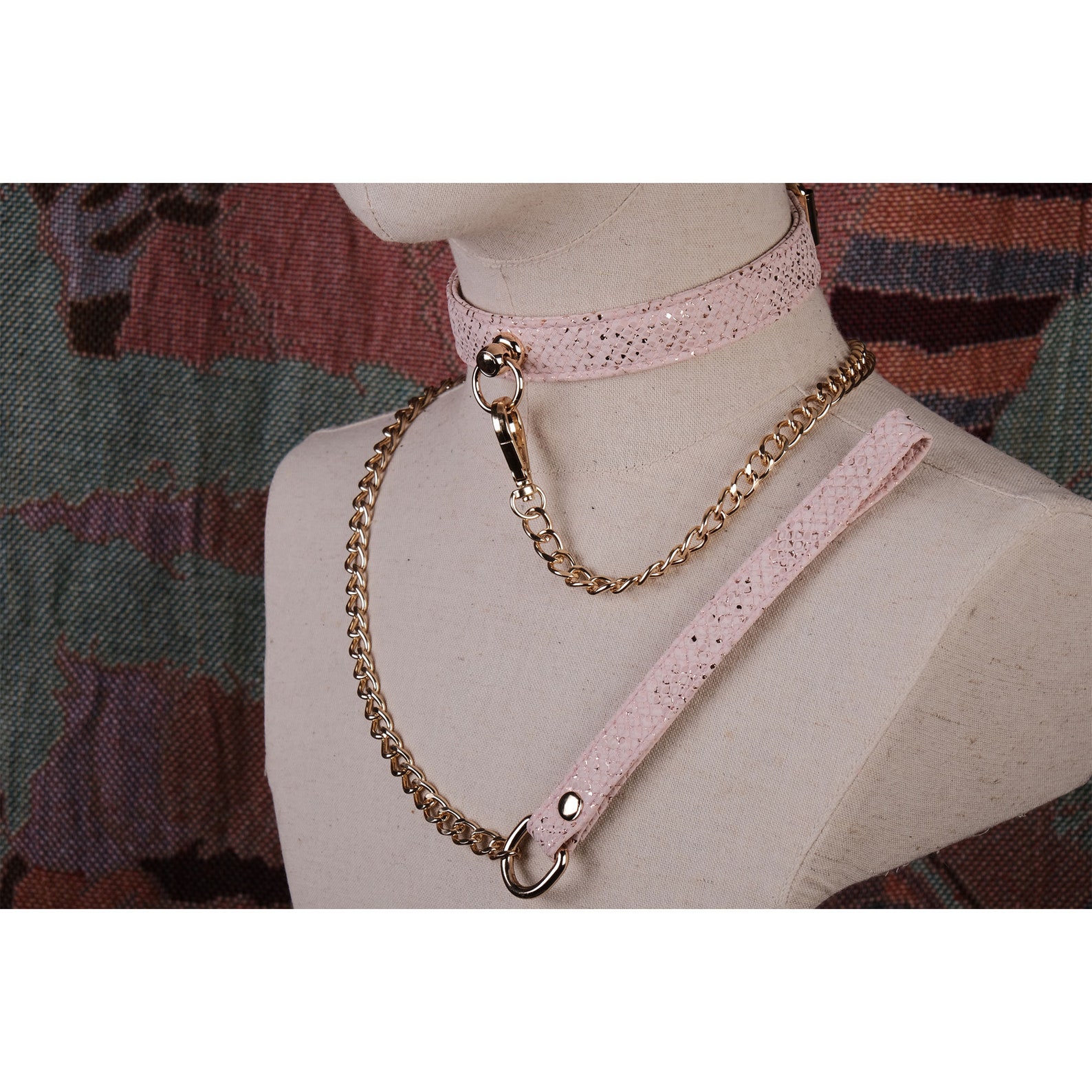 Vegan Leather Pink Choker Collar and Leash Chain Set/pink Leather ...