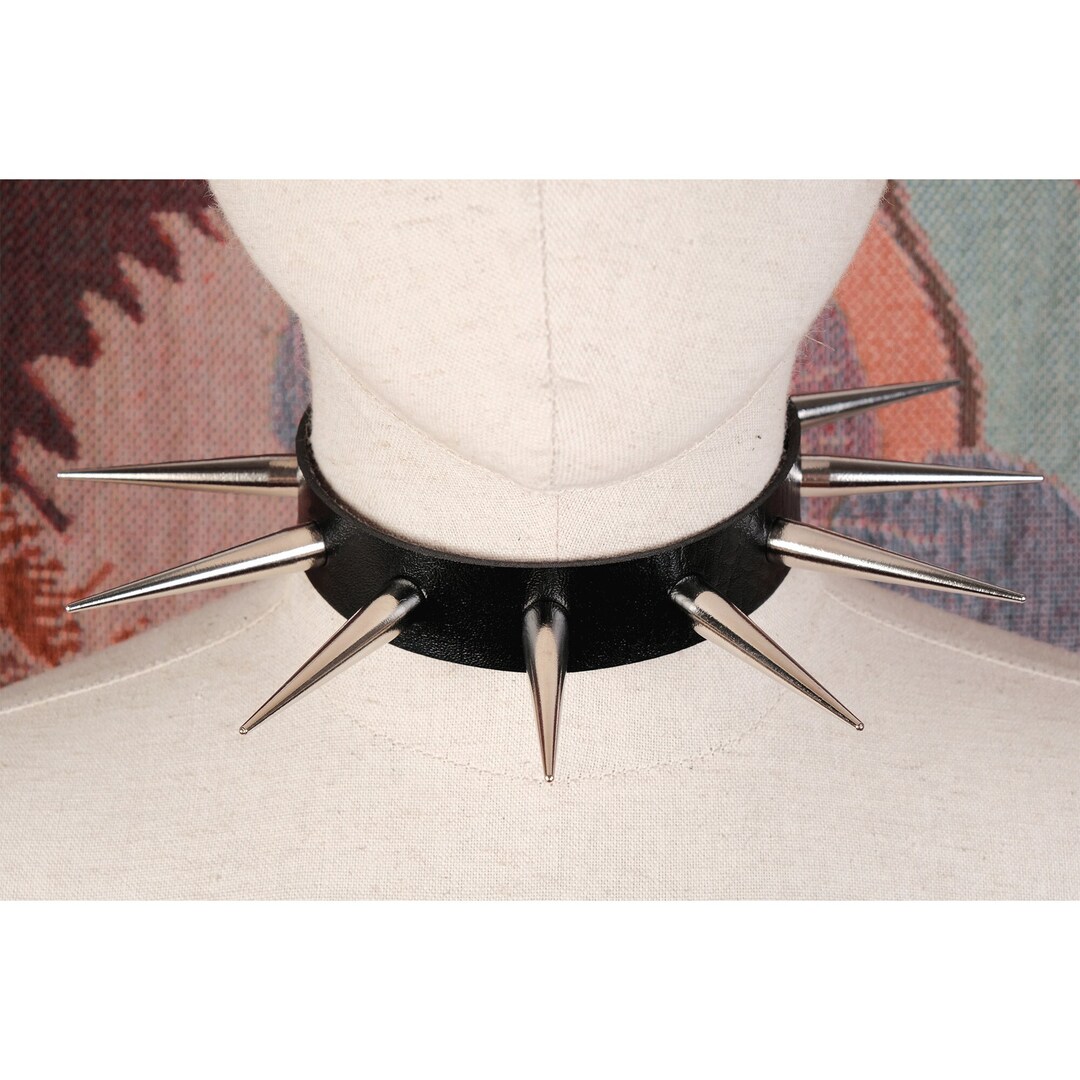 Punk Choker With Long Spikes/vegan Leather Punk Necklace/spiked Choker ...