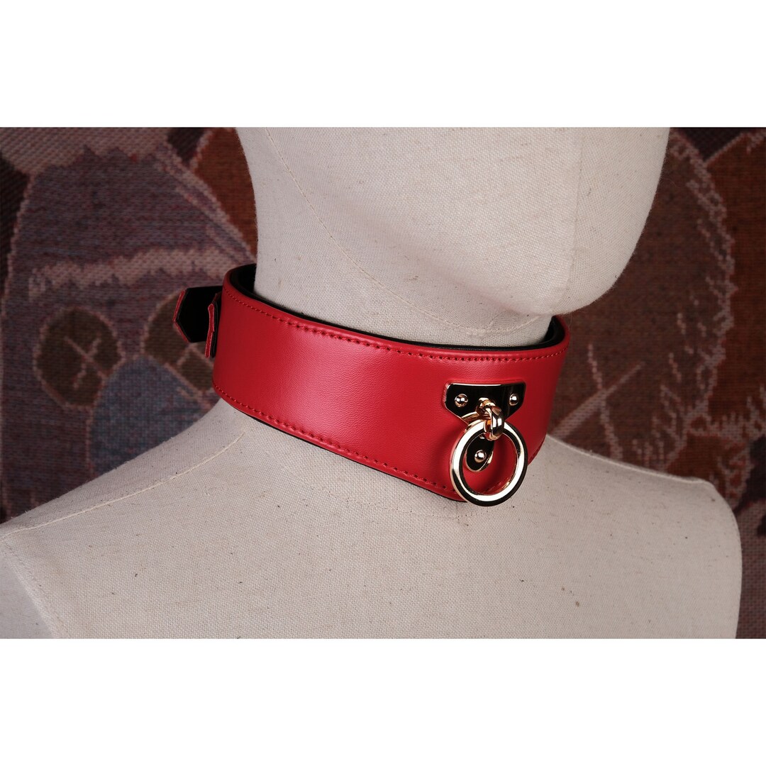Red Vegan Friendly Collar Choker and O-ring/men and Womens Leather ...