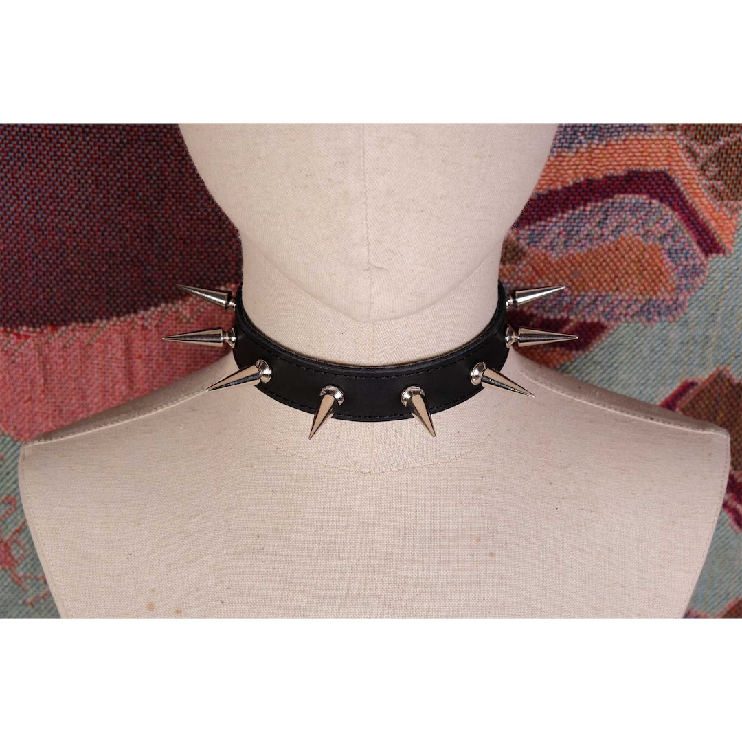 Genuine Leather Spiked Choker Collar/spiked Collar Human Necklace/goth ...