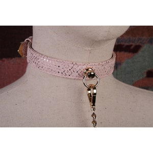 Vegan Leather Pink Choker Collar and Leash Chain Set/pink Leather ...