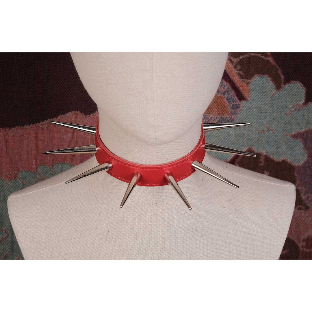 Red Leather Spiked Choker Collar Sub/spiked Choker/punk Choker/big ...