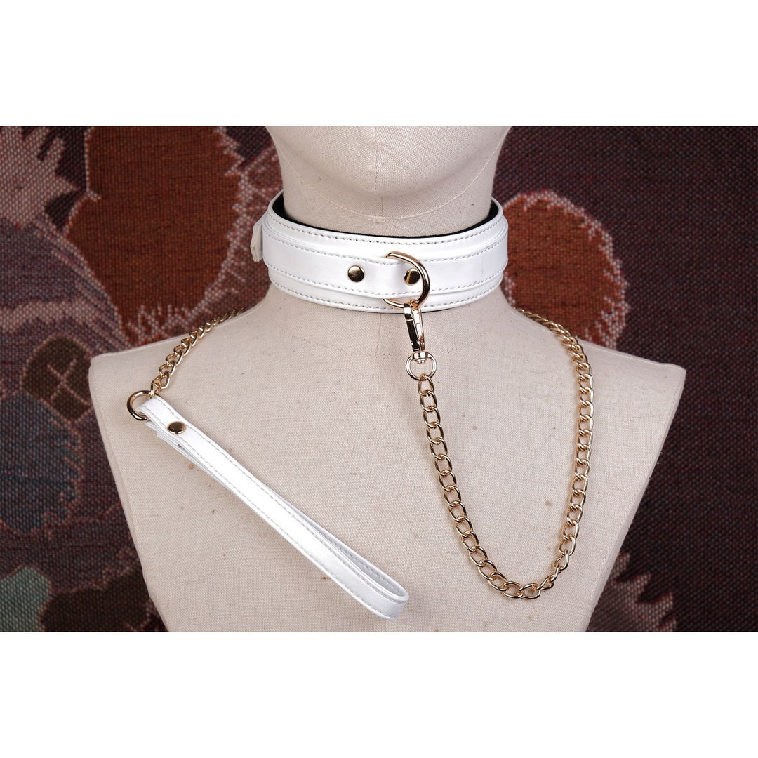 White Vegan Leather Collar and Leash Set for Women Men Sub/leather ...