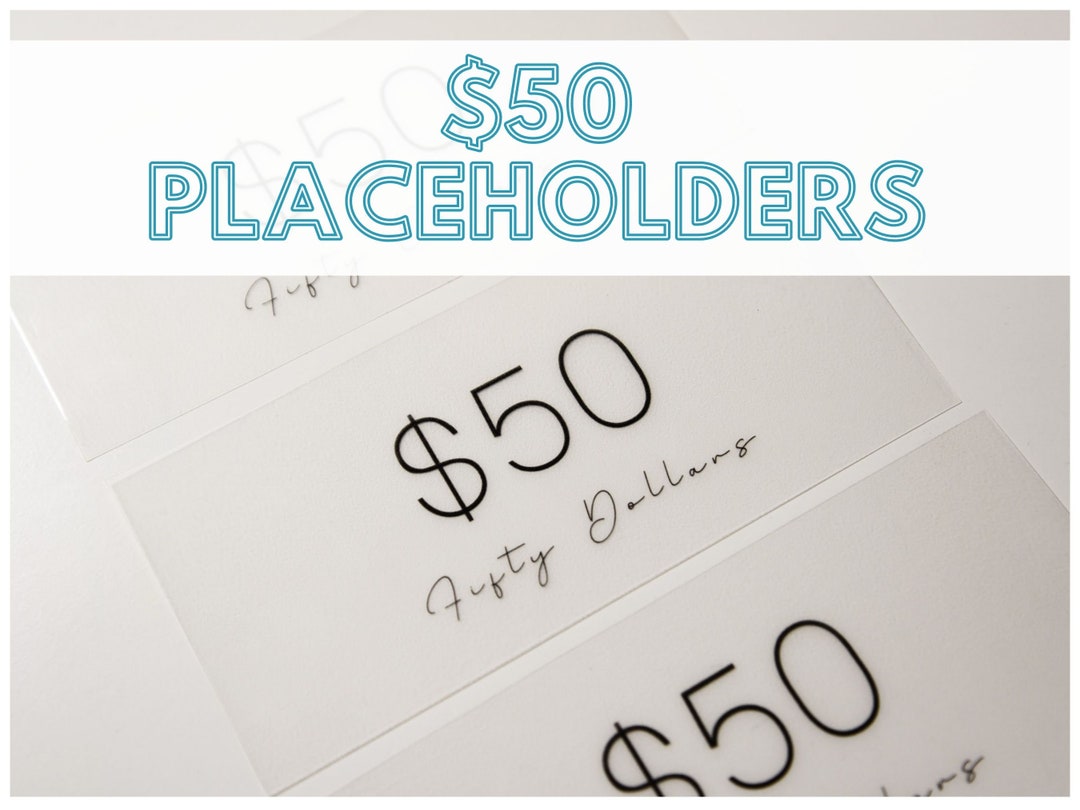 Minimalistic Vellum Cash Placeholders 50 Dollars Bill Prop Notes ...