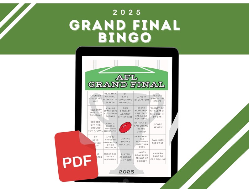 2025 Grand Final Bingo | Australian Football League Bingo | Geelong Vs ...