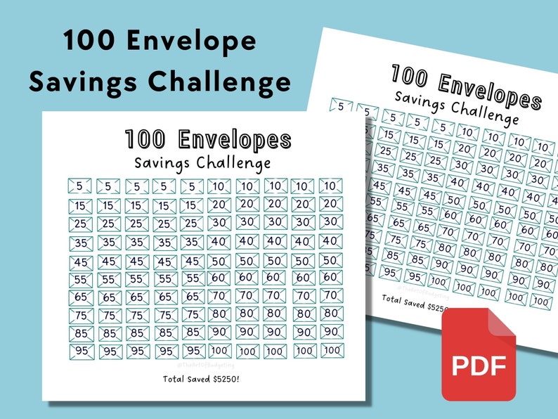 Printable 100 Envelope Savings Challenge Tracker Instant Download Low ...