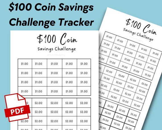 Printable 100 Coins Savings Challenge Tracker Instant Download - Etsy