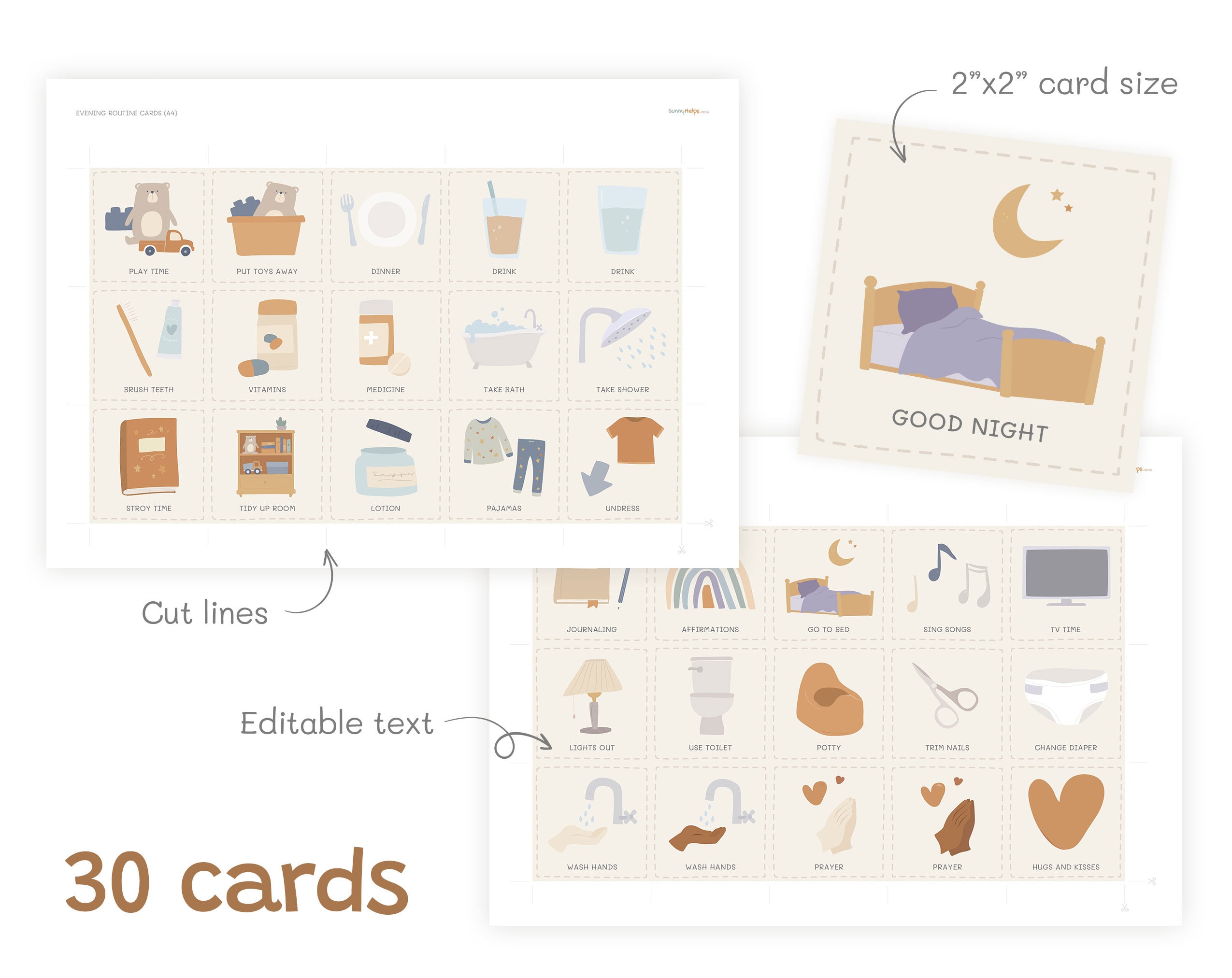 Bedtime Routine Charts and Cards, Toddler Routine Chart, Editable ...