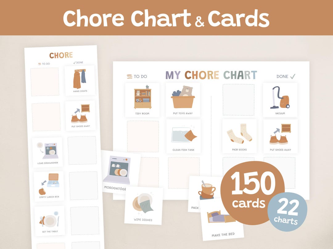 Chore Charts and Cards for Kids, Daily Editable Routine, Visual Chore ...