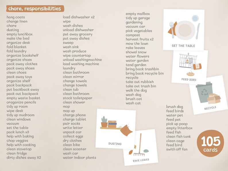 Chores Routine Cards Bundle Editable My Responsibilities Icons Visual ...