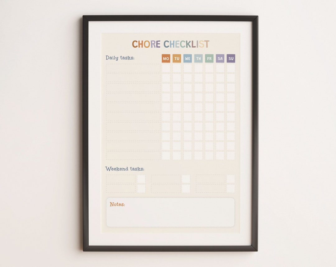 Chore Checklist Printable / Visual Chore Chart / Chore Chart Template ...