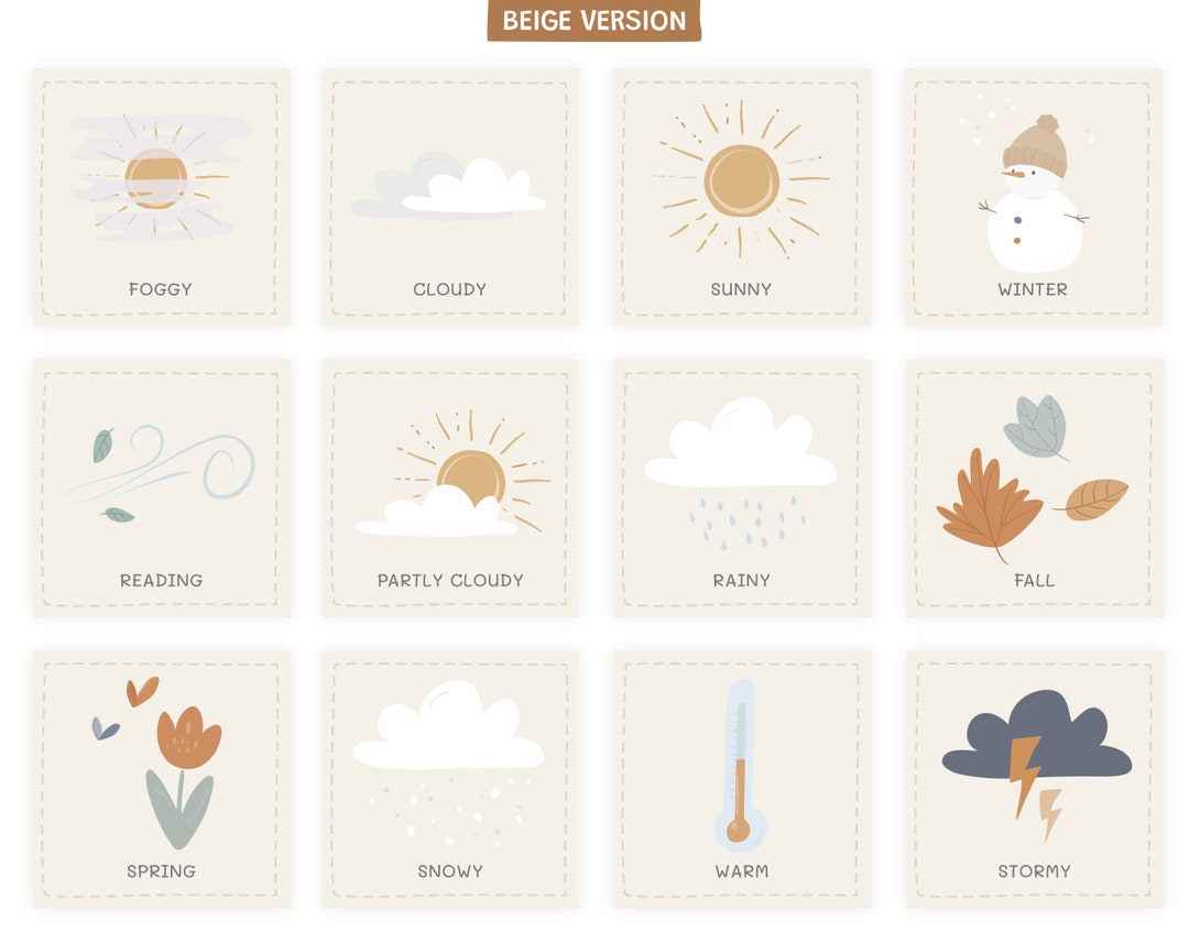 Weather Flashcards for Kids, Printable Visual Cards, Preschool Weather ...