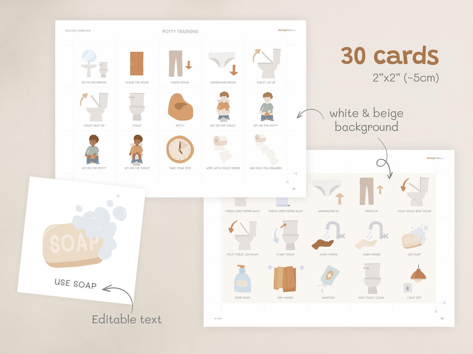 Potty Training Chart and Cards Kids Toilet Training Printable Step by ...