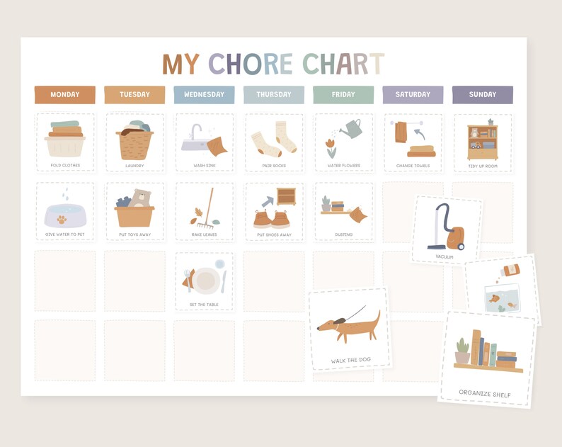 Kids Chore Chart, Visual Daily Routine, Editable Task Cards (printable ...