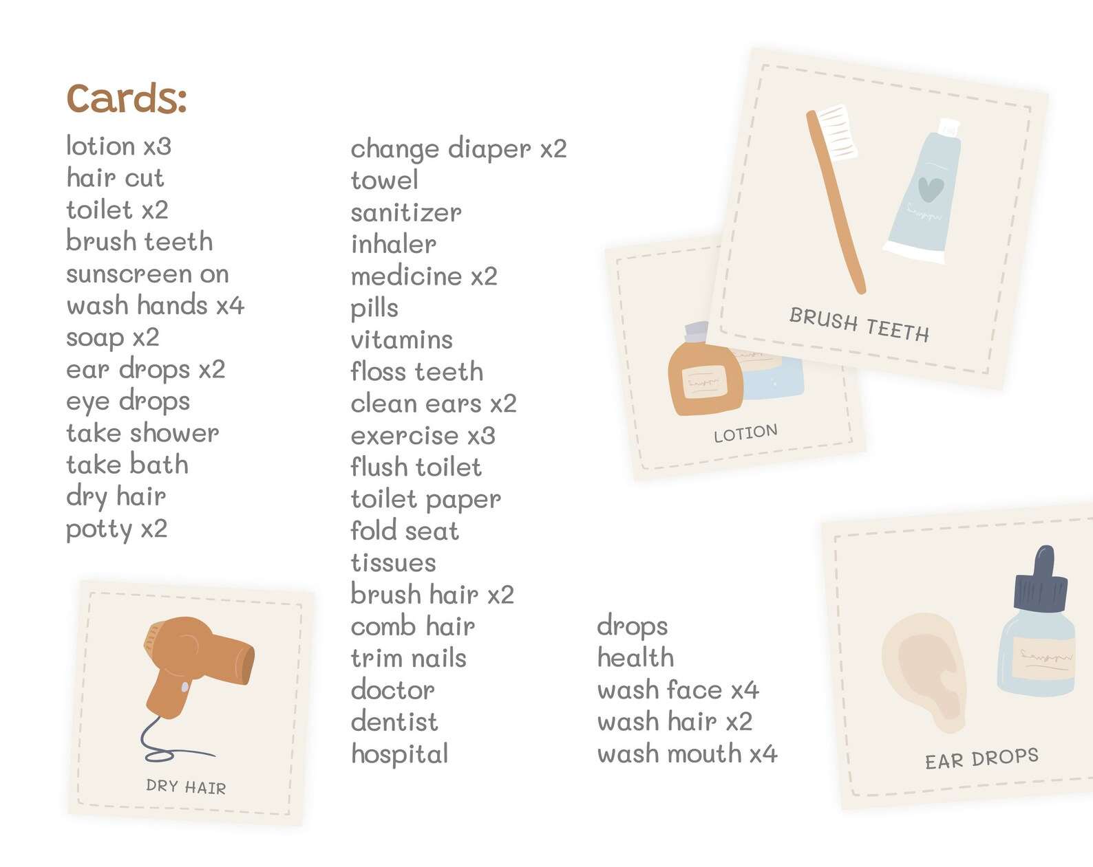 Self Care Routine Cards for Toddlers, Printable Editable Picture Cards ...