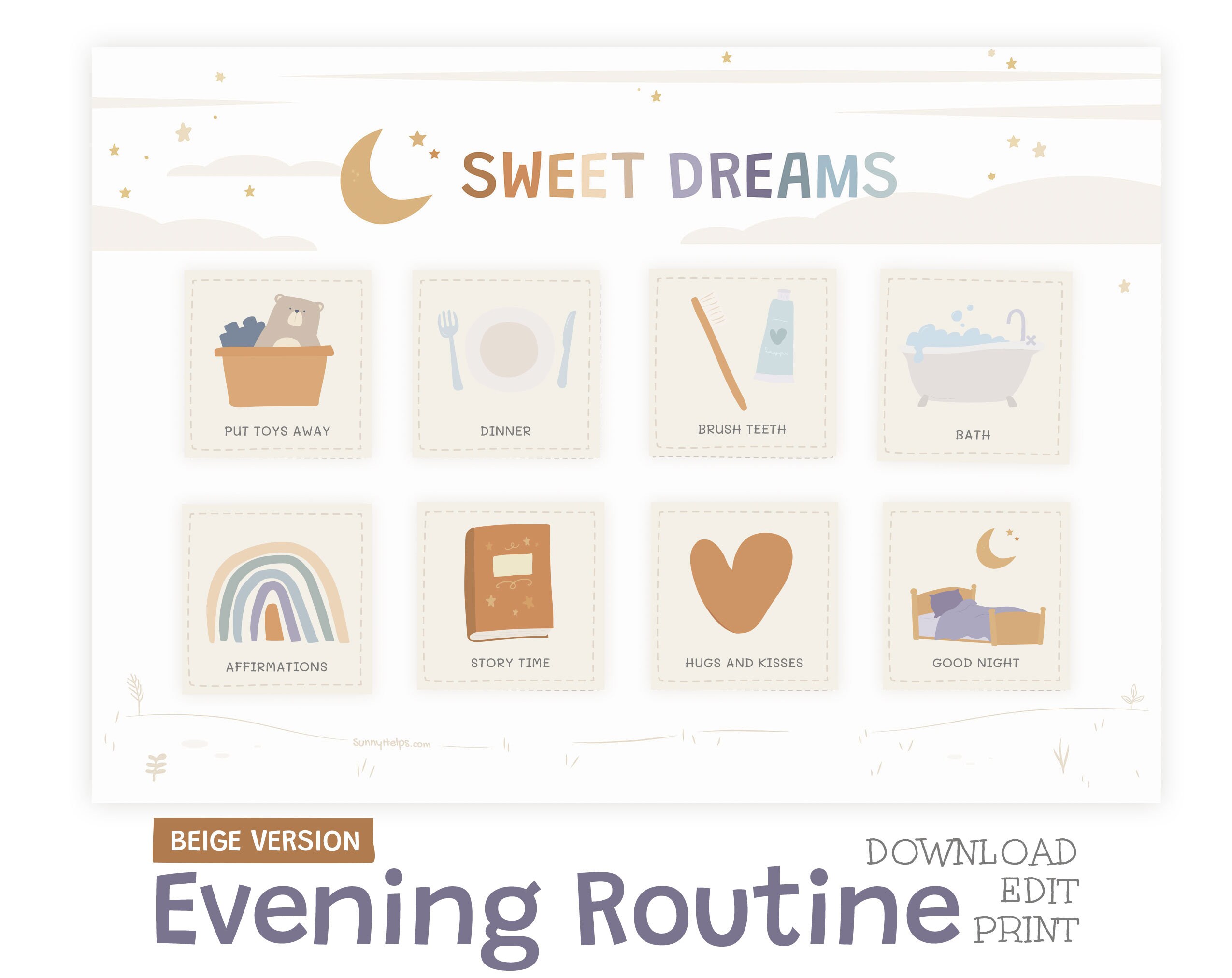 Bedtime Routine Charts and Cards / Toddler Routine Chart Editable ...