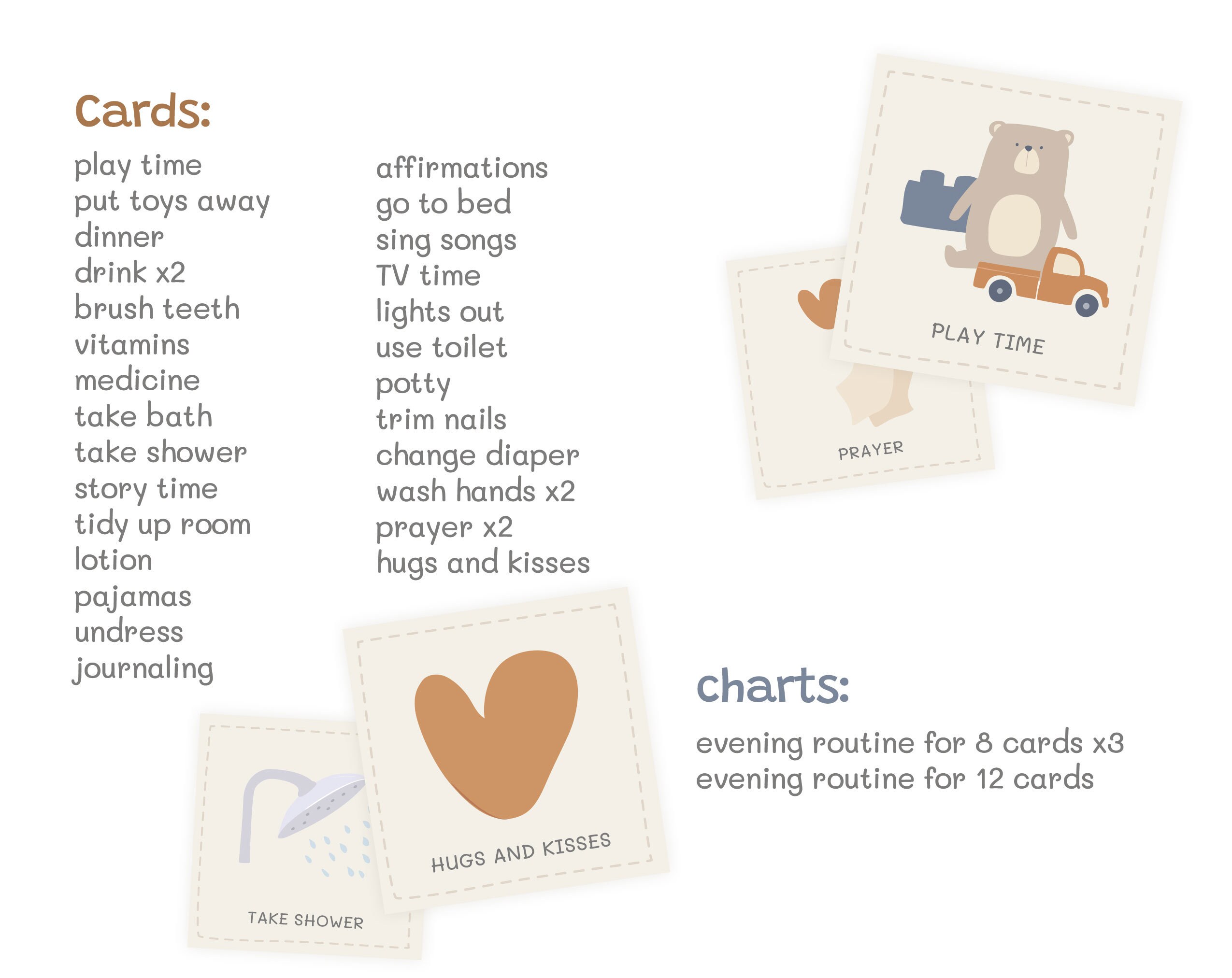 Bedtime Routine Charts and Cards, Toddler Routine Chart, Editable ...