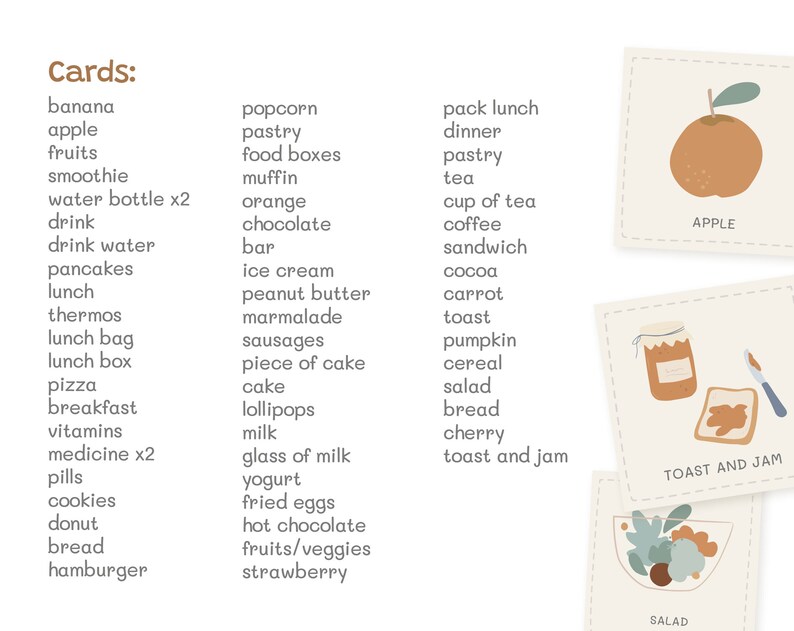 60 Food Flashcards, Printable Food Cards for Kids, Treats Fruits,drinks ...
