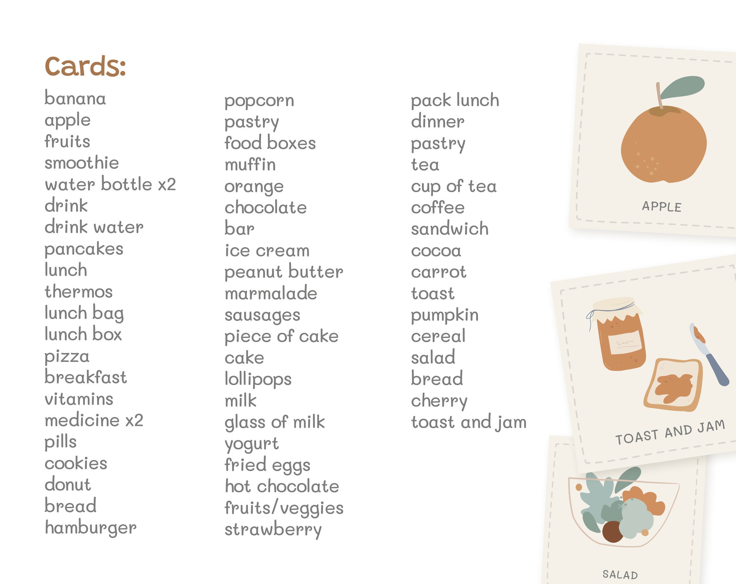 60 Food Flashcards / Printable Food Cards for Kids / Treats, Fruits ...