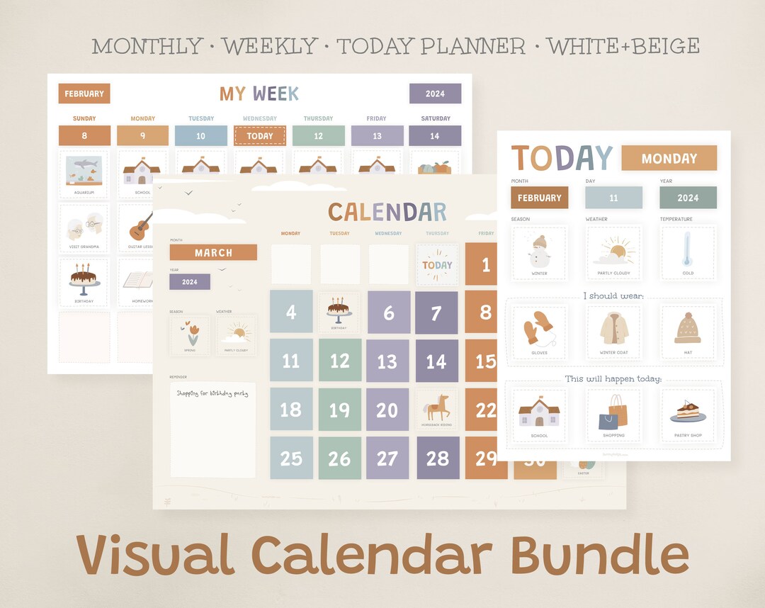 Visual Planner Bundle: Weekly, Monthly Calendar, Today Board (printable ...