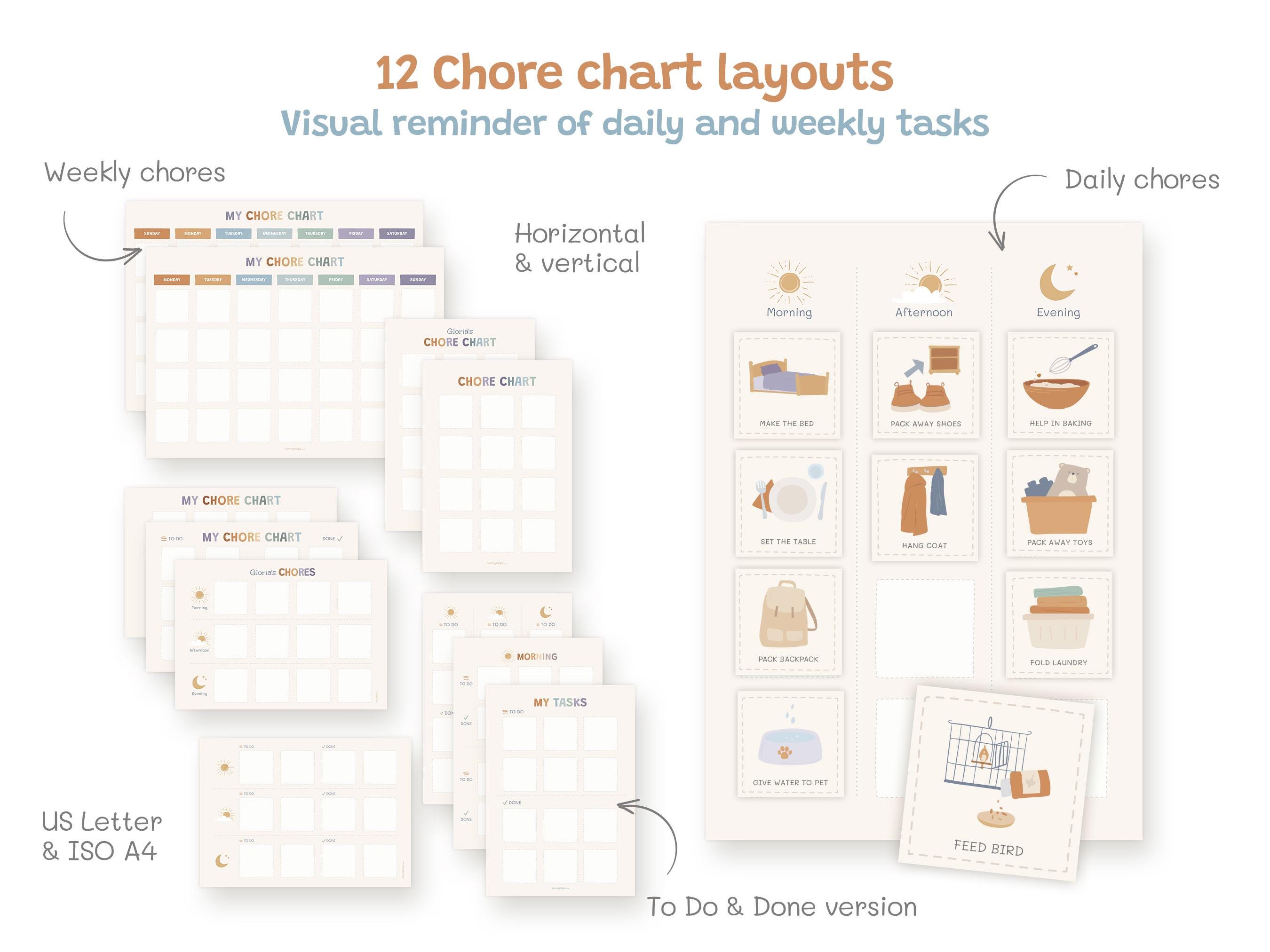 Kids Chore Chart Homeschool Planner Editable Routines Cards Printable ...