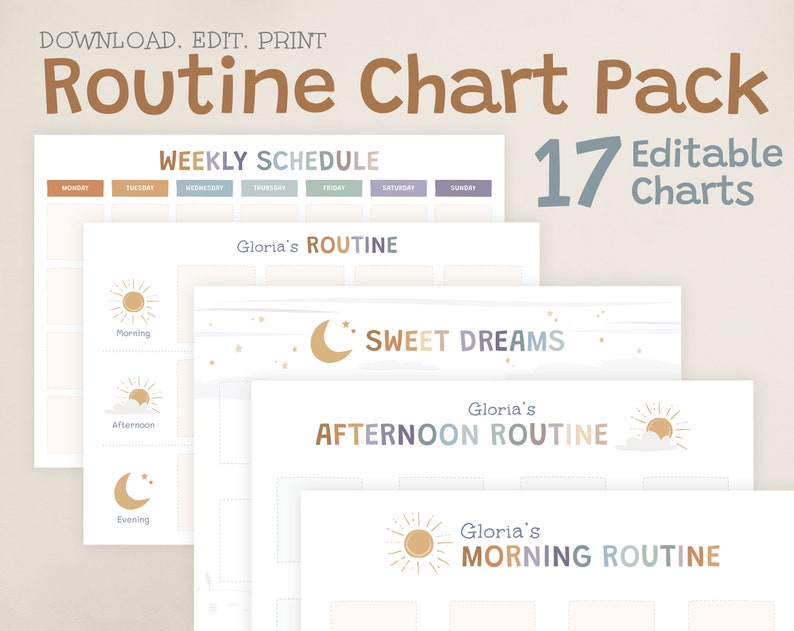Daily Routine Chart Pack, Morning Afternoon Evening Routine Charts ...