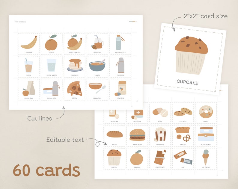 60 Food Flashcards, Printable Food Cards for Kids, Treats Fruits,drinks ...