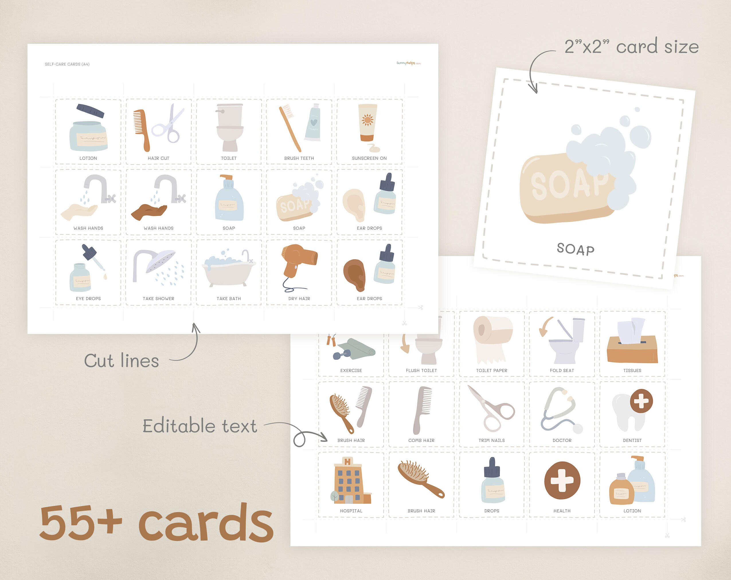 Self Care Routine Cards for Kids, Printable Editable Picture Cards, Visual Schedule Cards ...