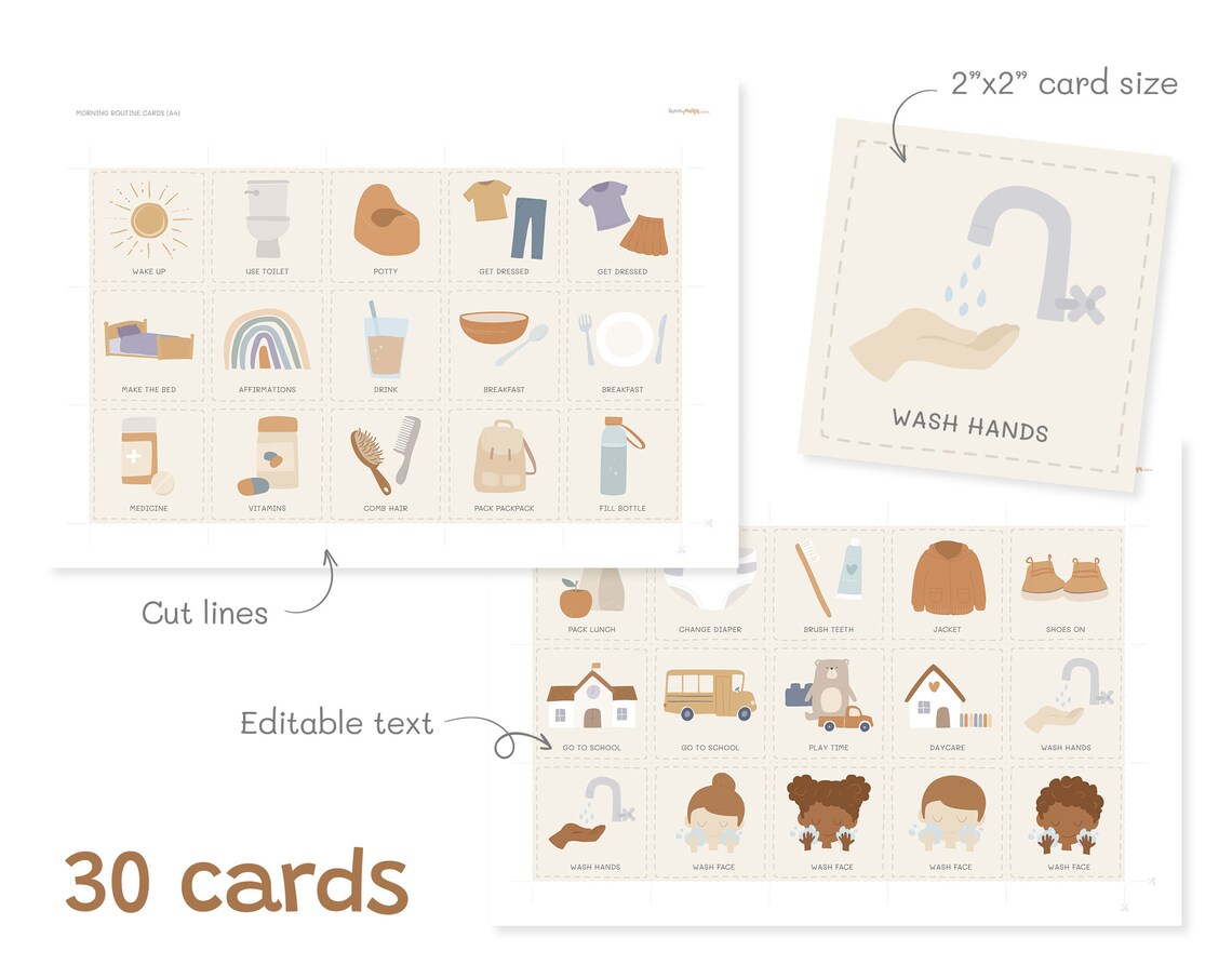 Editable Morning Routine Charts and Cards / Visual Schedule Printable ...