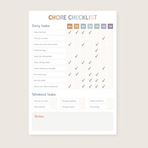 Chore Checklist for Kids Printable, Visual Chore Chart, Editable Chore ...
