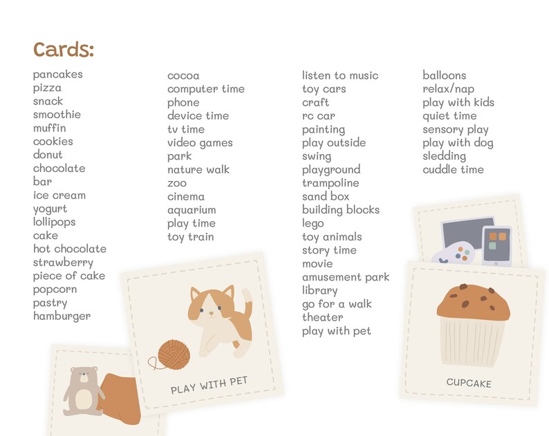 Reward and Treats Cards for Kids / Printable Visual Schedule / Visual ...