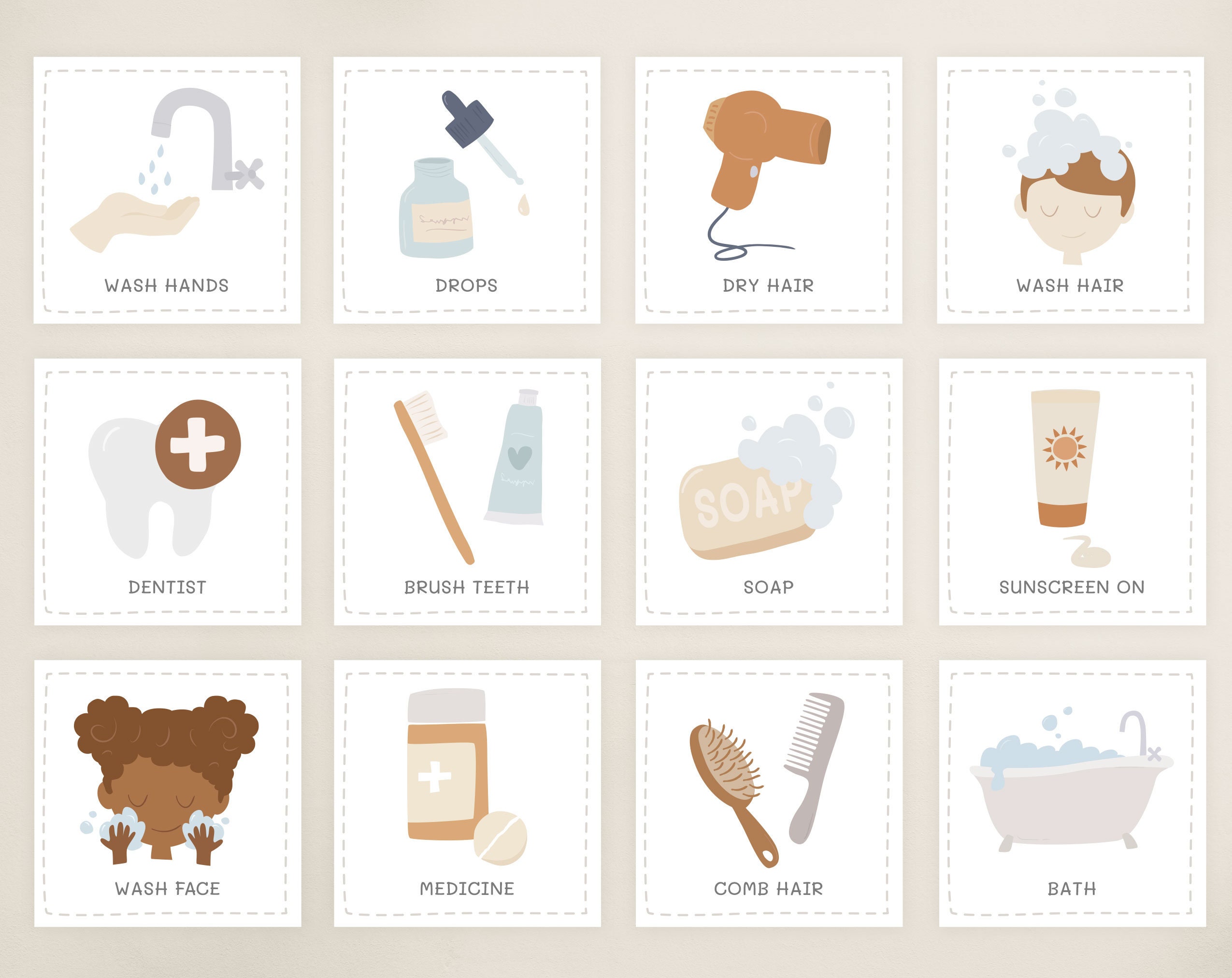 Self Care Routine Cards for Kids, Printable Editable Picture Cards ...