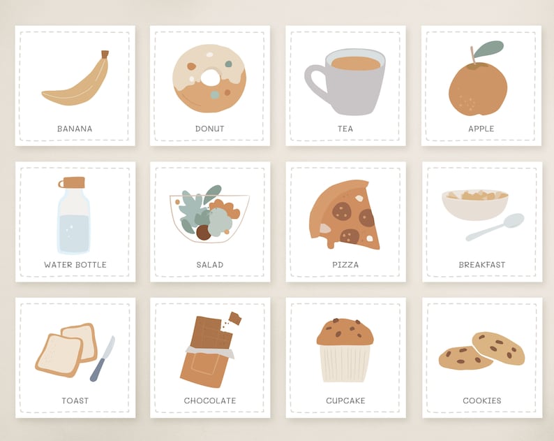 60 Food Flashcards, Printable Food Cards for Kids, Treats Fruits,drinks ...