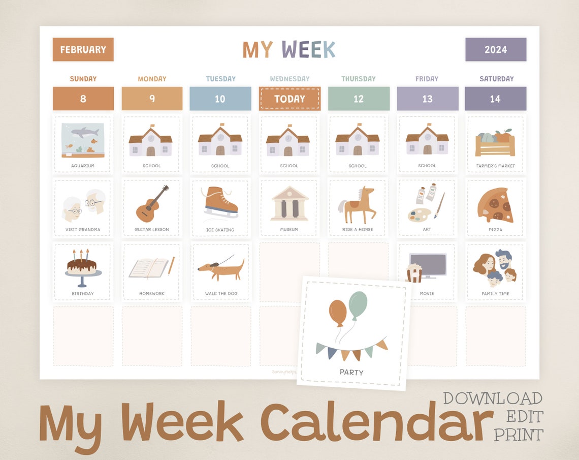 Weekly Planner Kids Editable Daily Responsibilities Toddlers Calendar ...