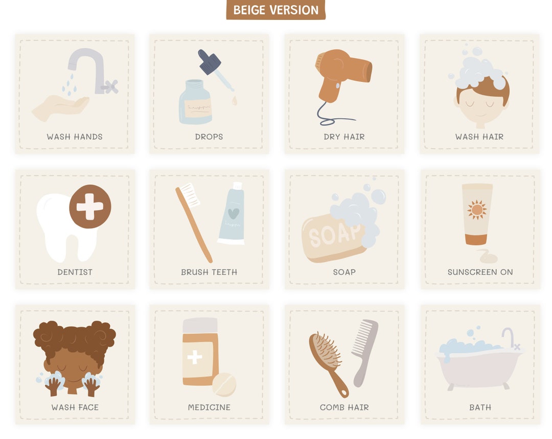 Self Care Routine Cards for Toddlers, Printable Editable Picture Cards ...