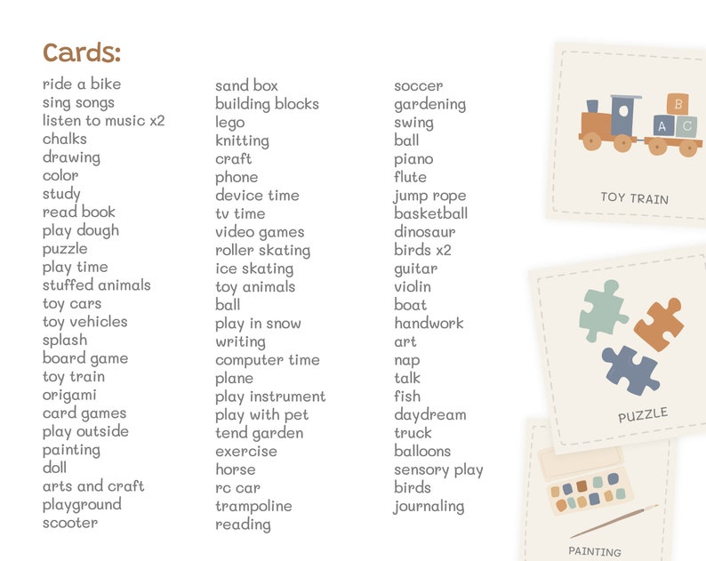 75 Play Activity Flashcards / Printable Routine Cards for Kids / Games ...