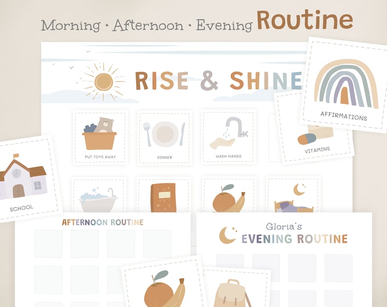 Morning Afternoon Bedtime Routine Chart, Editable Schedule for Kids ...