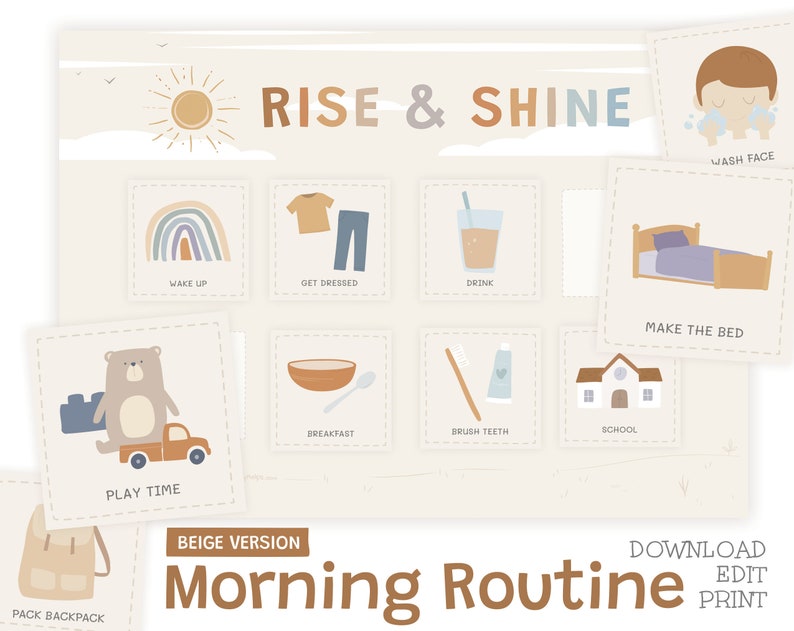 Editable Morning Routine Charts and Cards / Visual Schedule Printable ...