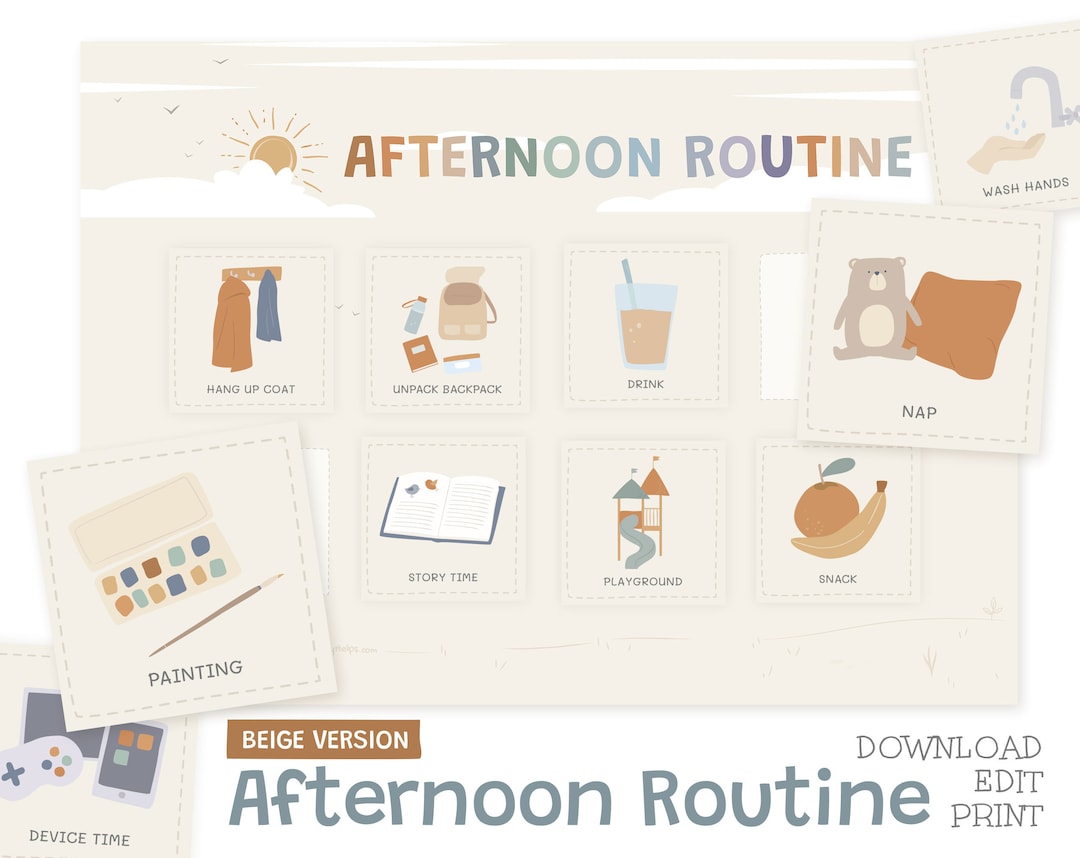 Afternoon Routine Charts and Cards, Editable Visual Schedule, Printable ...