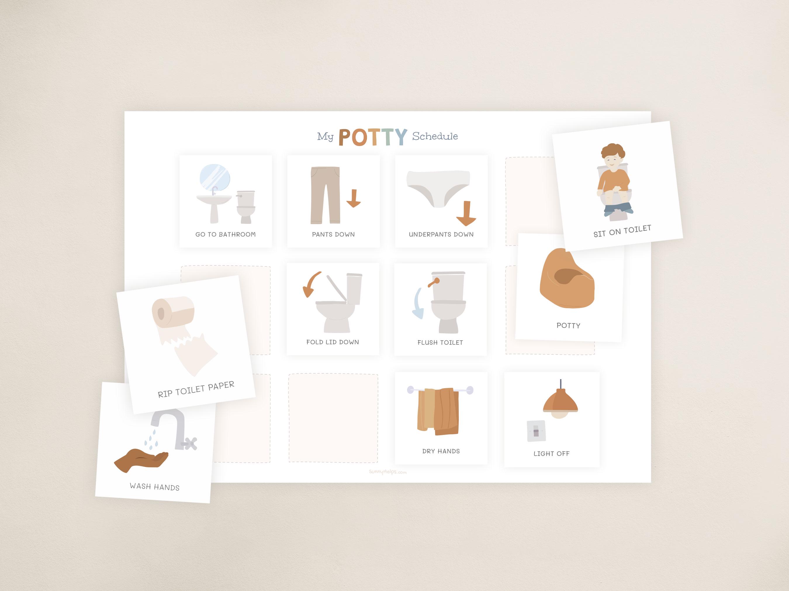 Potty Training Chart and Cards Kids Toilet Training Printable Step by ...